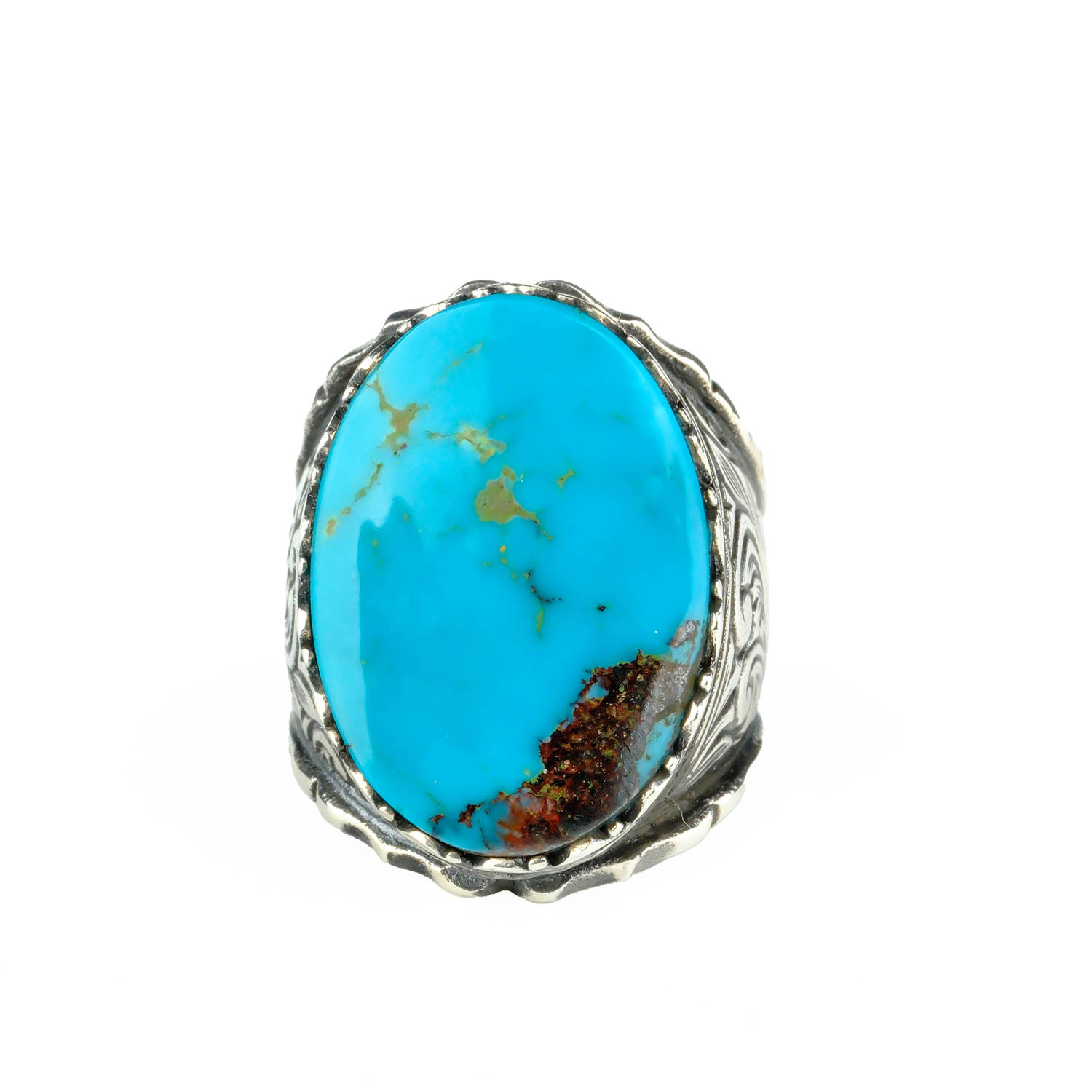 Iranian Turquoise Stone Silver Men's Ring | Handcrafted Elegance