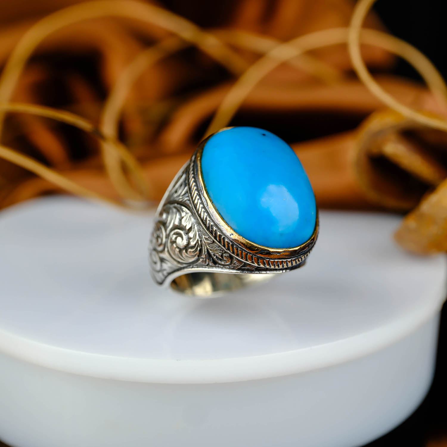 Iranian Turquoise Stone Silver Men's Ring | Handcrafted Elegance