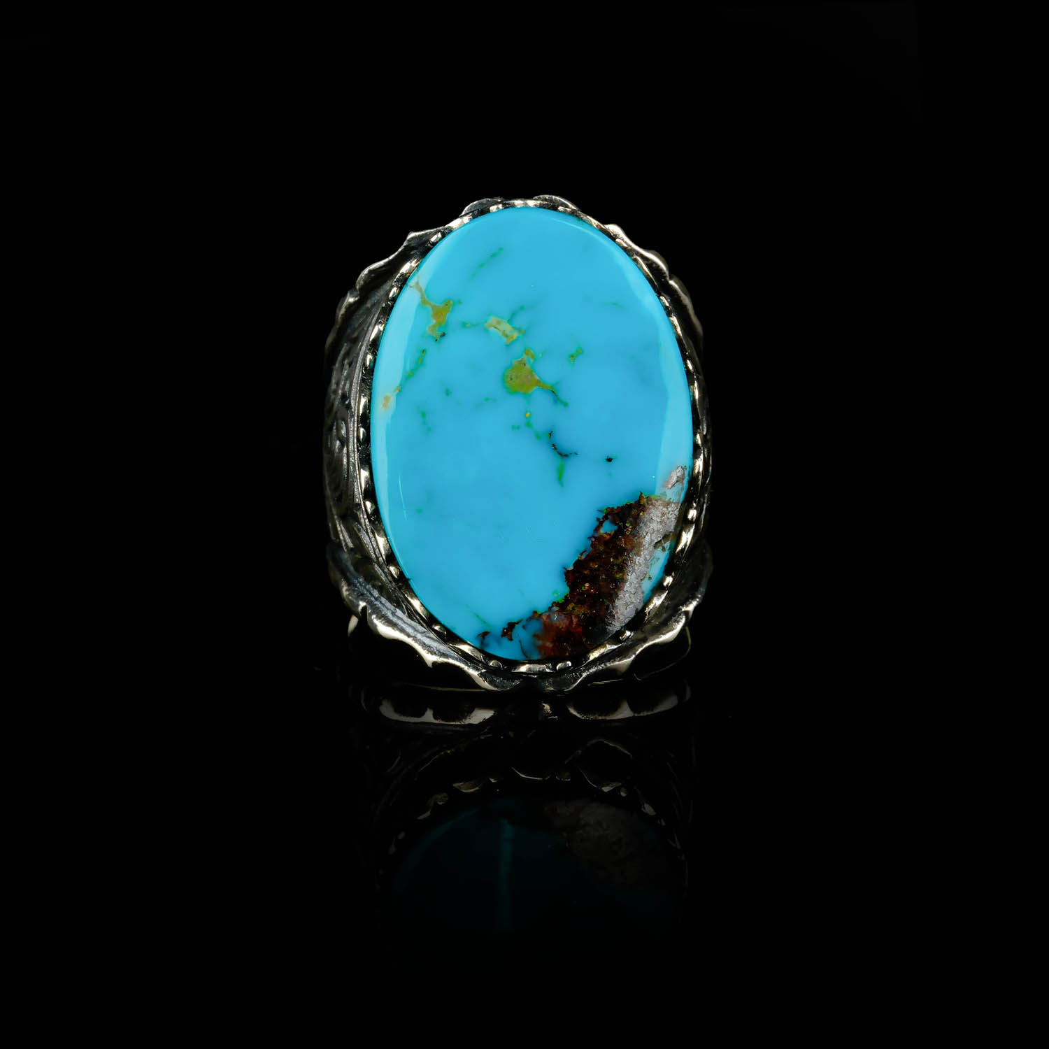 Iranian Turquoise Stone Silver Men's Ring | Handcrafted Elegance